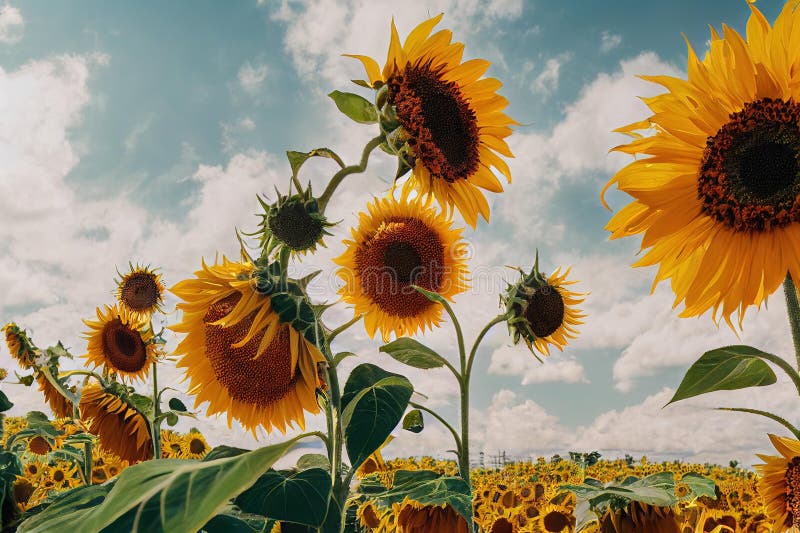 Golden Sunflowers Tilted Their Heads Down in Sun-drenched Clearing ...