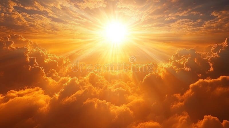 Golden Sunlight Beams through Heavenly Clouds Stock Illustration ...