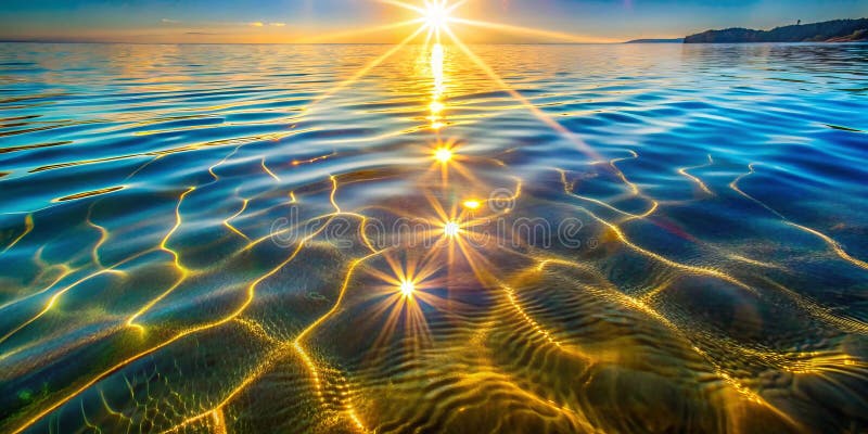 Golden Sunlight Dapples Rippling Water Surface at Sunset. Generative AI ...