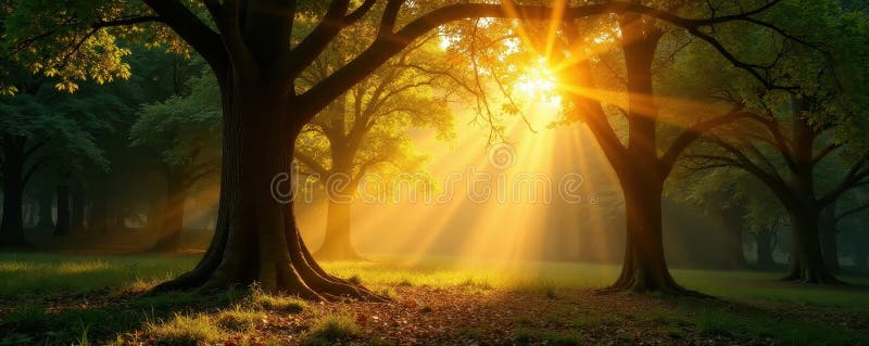 Golden Sunlight Filters through Ancient Beech Trees, Creating Magical ...