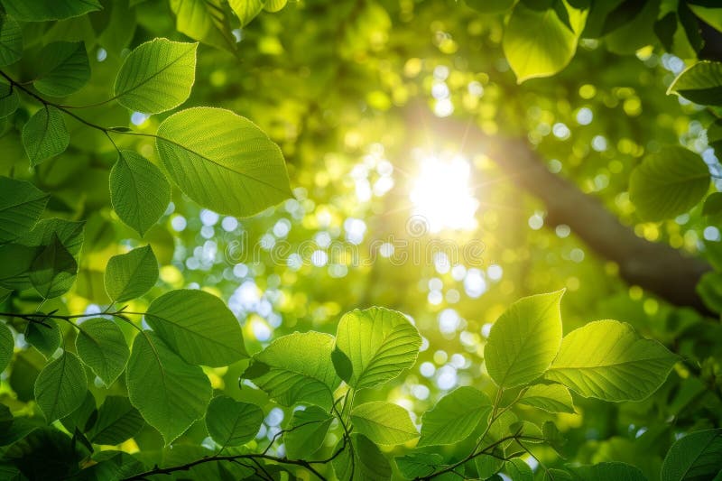 Golden Sunlight Filters through Dense Green Leaves in a Forest Setting ...