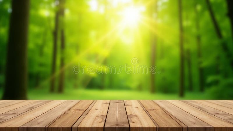 Golden Sunlight through Forest Trees on Peaceful Wooden Deck Stock ...