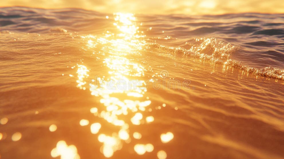 Golden Sunlight Gleaming on Ocean Waves Stock Illustration ...