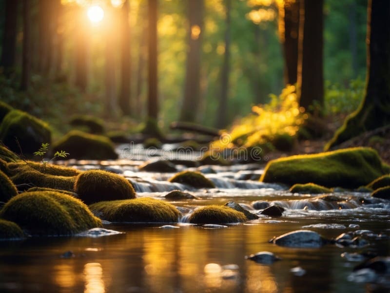 941 Golden Sunlight Forest Stream Ai Generated Stock Photos - Free ...