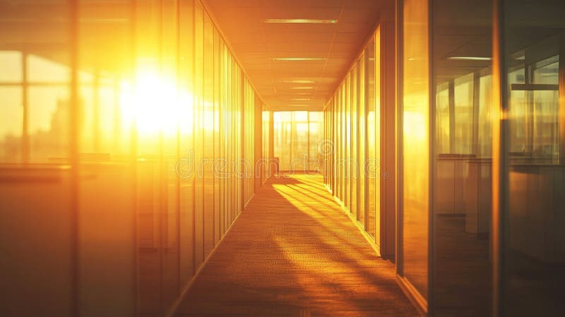 Golden Sunlight Illuminates Modern Office Corridor Stock Illustration ...