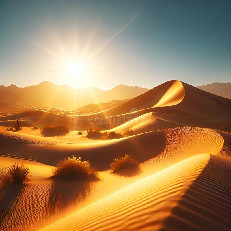 Golden Sunlight Over Sand Dunes in a Desert Landscape AI-GENERATED ...