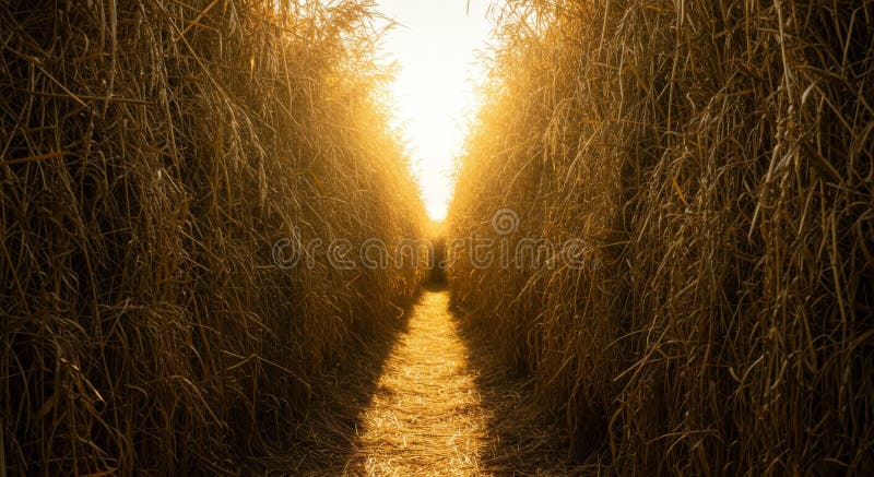 Golden Sunlight Path through Tall Plants Field Stock Illustration ...