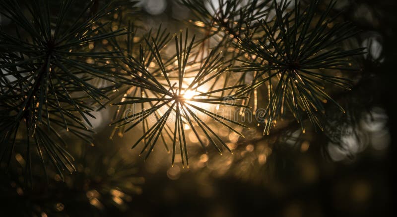 Golden Sunlight through Pine Needles Stock Illustration - Illustration ...