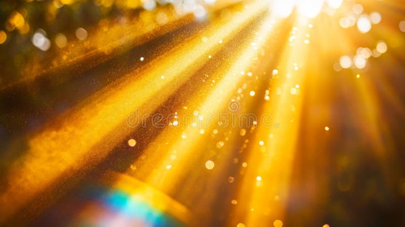Golden Sunlight Rays and Particles Stock Illustration - Illustration of ...