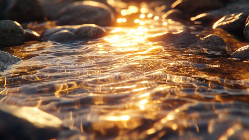 Golden Sunlight Reflecting on a Shallow Stream Stock Illustration ...