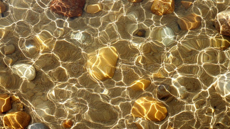 Golden Sunlight Reflecting on Smooth River Rocks Stock Illustration ...