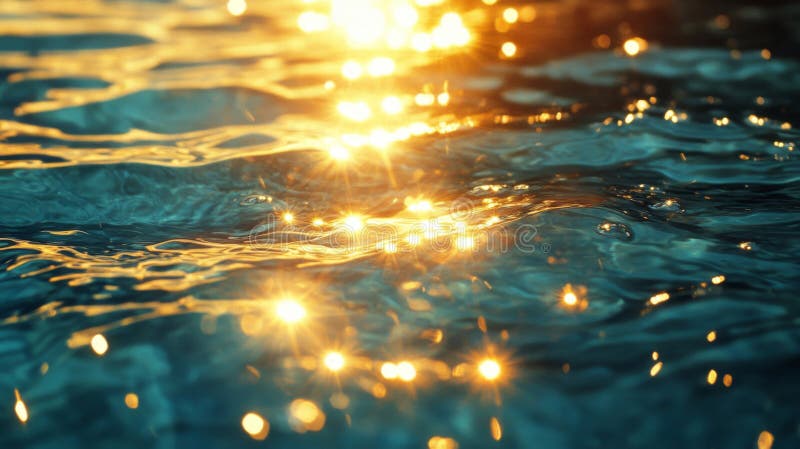 Golden Sunlight Reflecting on Teal Water Surface Stock Illustration ...