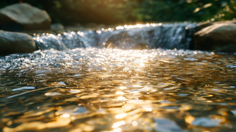 Golden Sunlight Reflects on a Gentle River Flow Stock Illustration ...