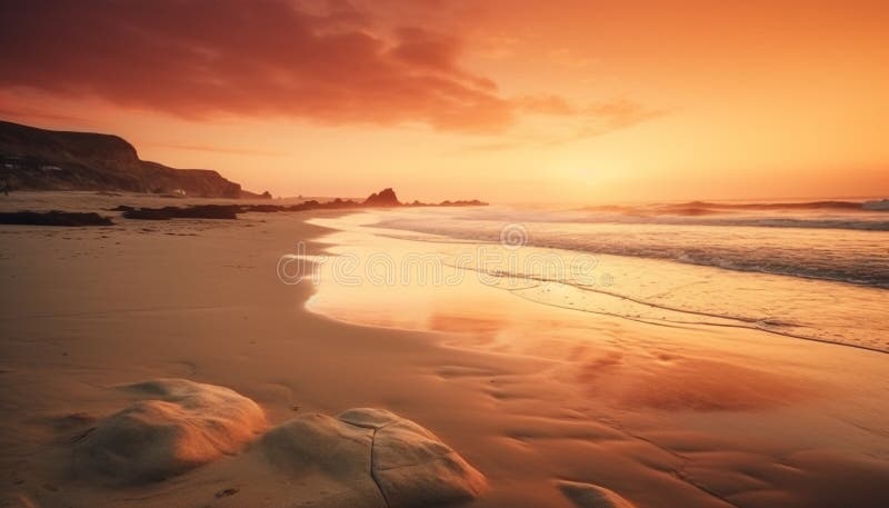 Golden Sunlight Reflects on Tranquil Water Edge Generated by AI Stock ...