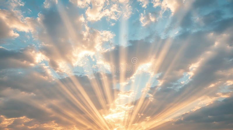 Golden Sunlight Shining through Clouds at Sunset Stock Photo - Image of ...
