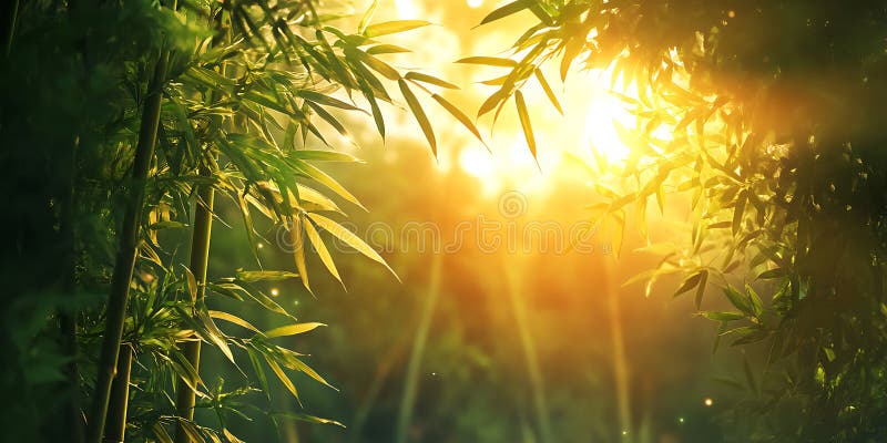 Golden Sunlight Streaming through a Bamboo Forest Stock Illustration ...