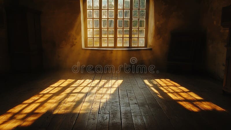 Golden Sunlight Streaming through Old Window in Rustic Room Stock ...