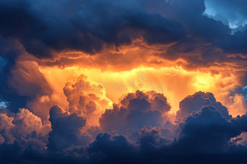Golden Sunlight Streaming through Thick Clouds during a Dramatic Sunset ...