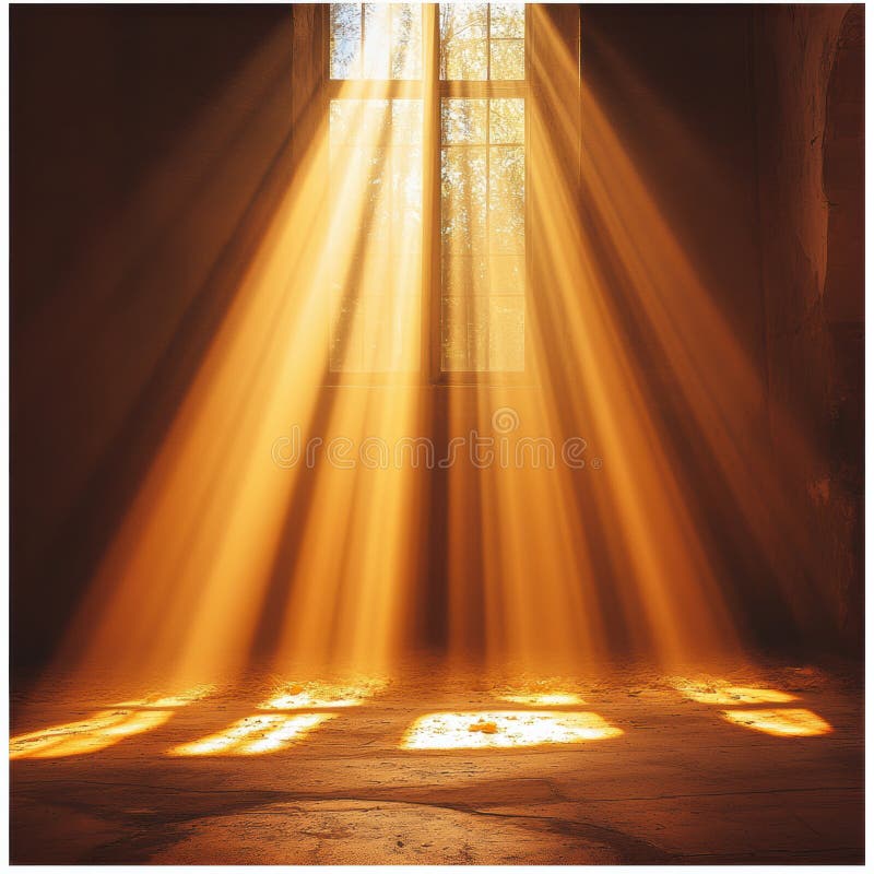 Golden Sunlight Streams through Window, Casting Dramatic Rays Across ...