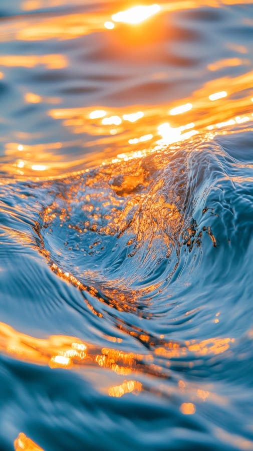 Golden Sunlit Ocean Waves with Sparkling Highlights at Sunset Stock ...