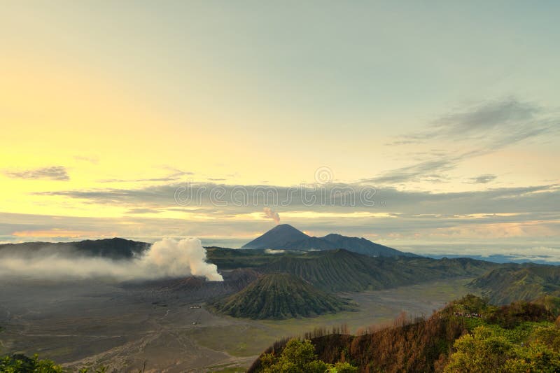 Golden Sunrise in Bromo Mount Stock Image - Image of mountain, grass ...