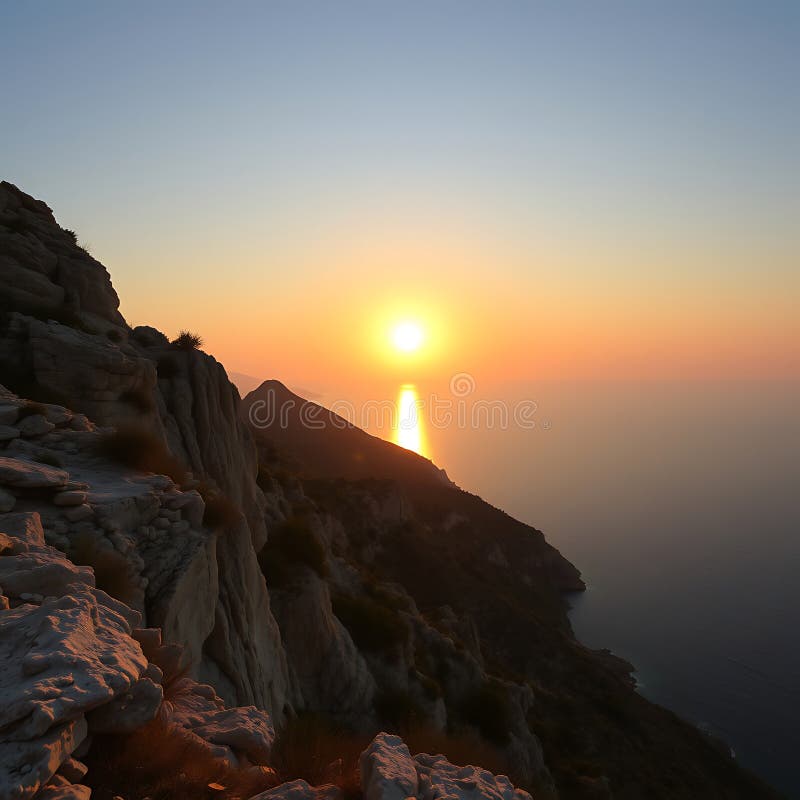 Golden Sunrise on Greek Cliffside Stock Illustration - Illustration of ...