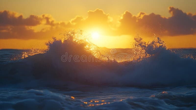 Golden Sunrise Ocean Waves stock illustration. Illustration of scene ...