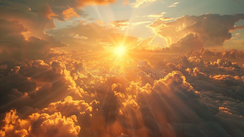 Golden sunrise over clouds stock photo. Image of weather - 323336730