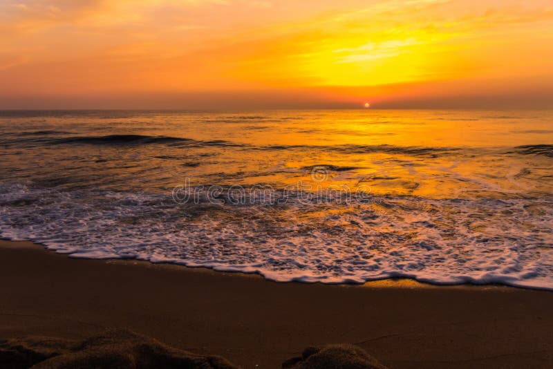 Golden Sunrise Sunset Over the Sea Ocean Waves Stock Image - Image of ...
