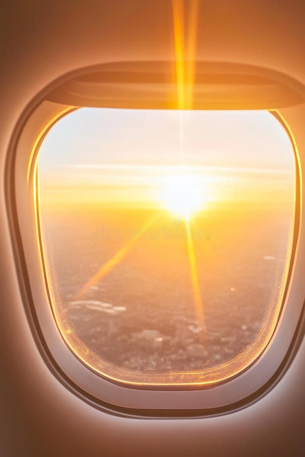Golden Sunrise View Airplane Window Illuminating Sky Stock Photos ...
