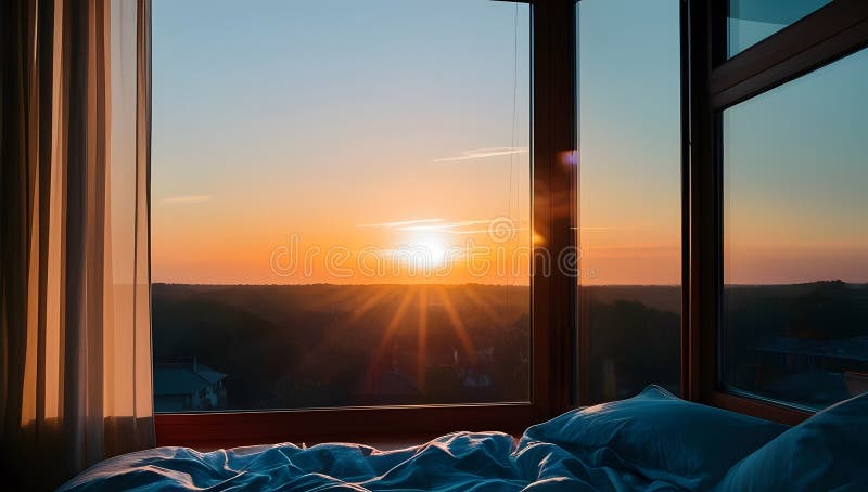 Golden Sunrise View from Bedroom Windows Stock Illustration ...