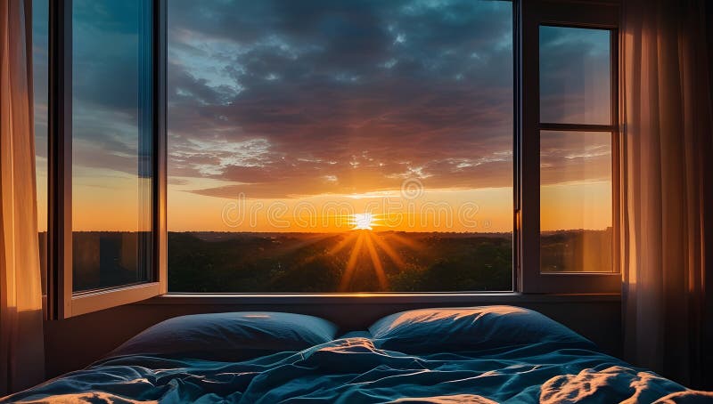 Golden Sunrise View from Bedroom Windows Stock Illustration ...