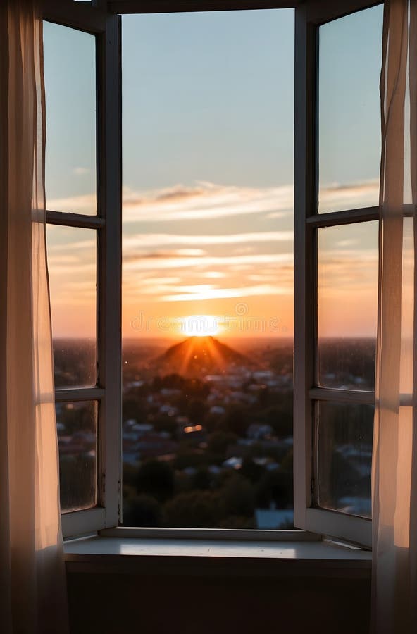 Golden Sunrise View from Bedroom Windows Stock Illustration ...