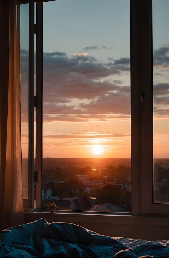 Golden Sunrise View from Bedroom Windows Stock Illustration ...