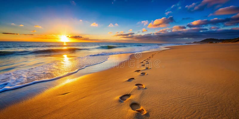 Golden Sunset Beach with Footsteps, Beach , Sunset , Footprints ...