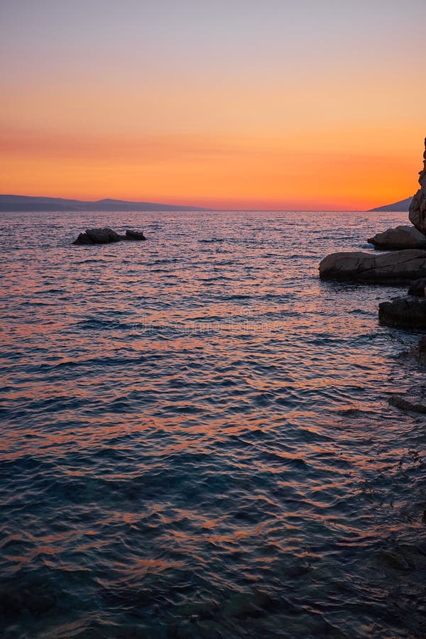 Golden Sunset in Brela, Croatia Stock Image - Image of relax, light ...