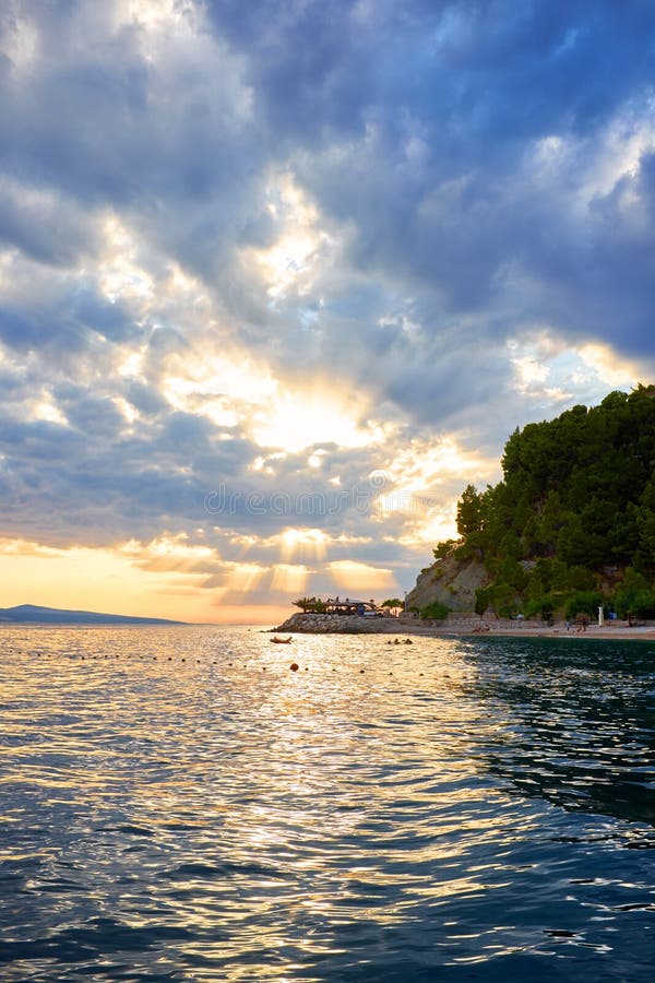 Golden Sunset in Brela, Croatia Stock Photo - Image of dalmatia, golden ...