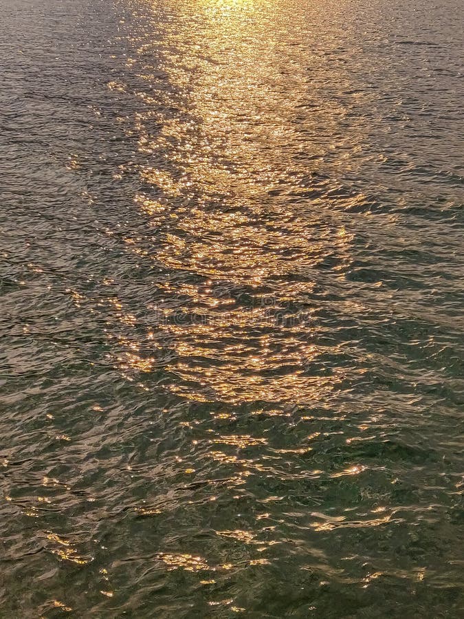 Golden Sunset Colors Reflection on the Waves Stock Image - Image of ...