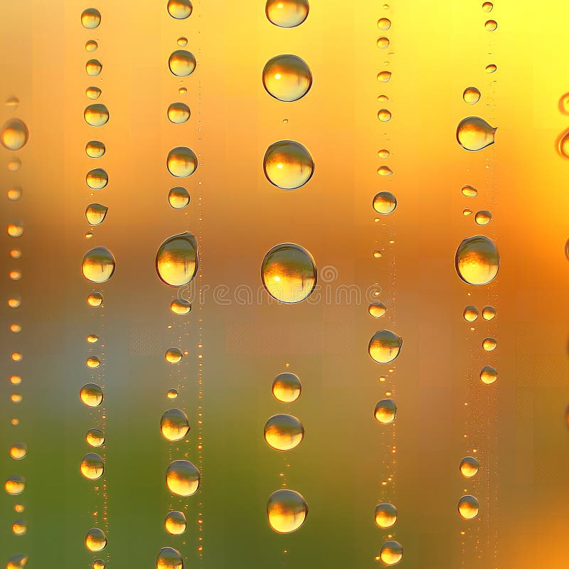 Golden Sunset Dew Drops on Glass Surface Abstract Background Texture ...