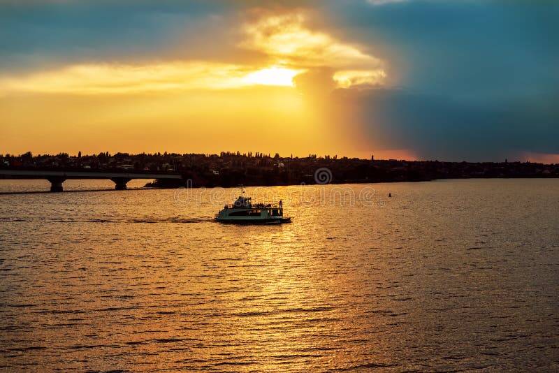 Golden Sunset in Dramatic Sky Over River Stock Photo - Image of ...