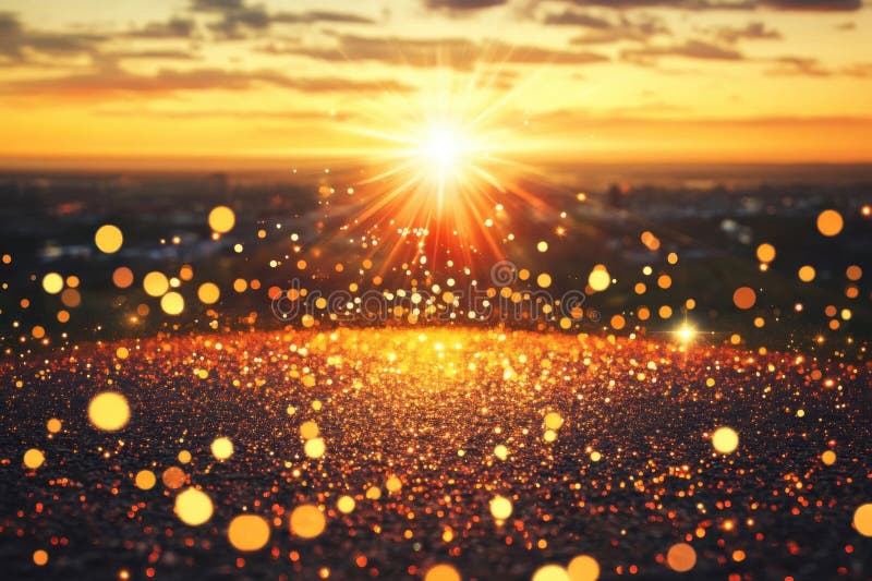 Golden Sunset Glitter Landscape Stock Illustration - Illustration of ...