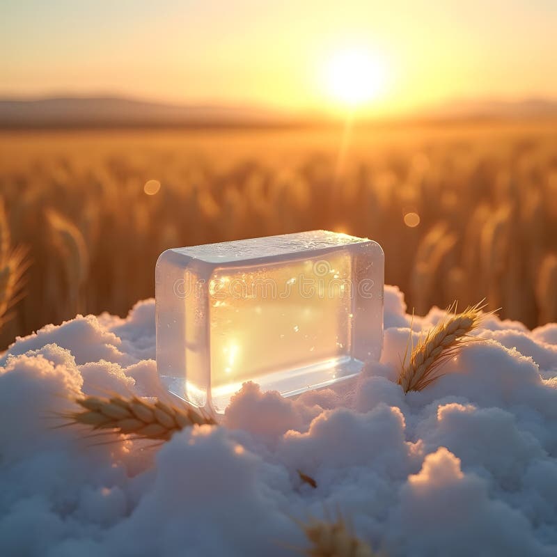 Golden Sunset Glow: a Hyper-Realistic Ice Block Display Stock ...