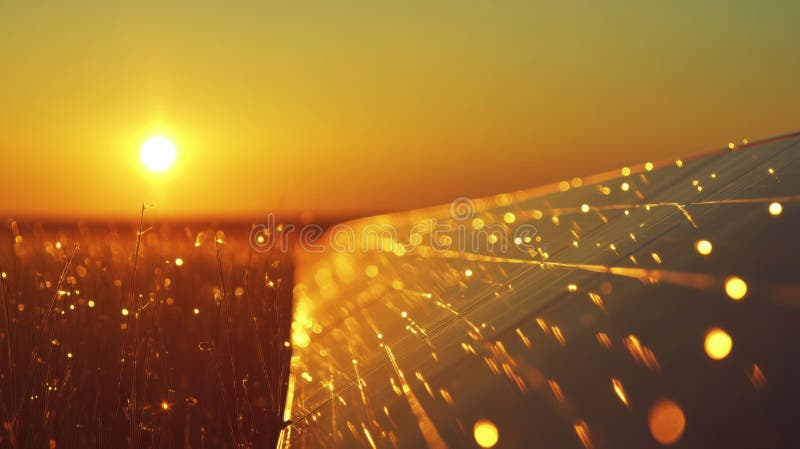 Golden Sunset Illuminates Solar Panels in Field of Grass Stock ...