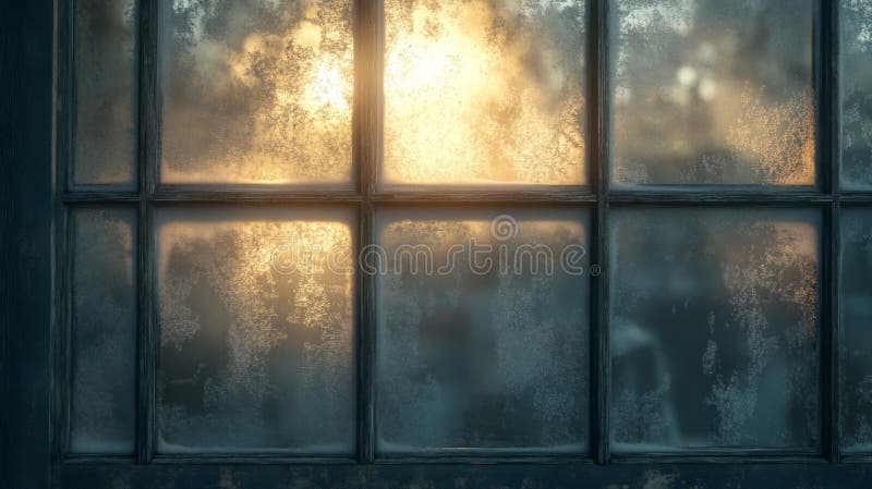 Golden Sunset Light through Foggy Window Panes Stock Illustration ...