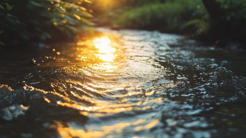 Golden Sunset Light on a Gently Flowing Stream Stock Illustration ...