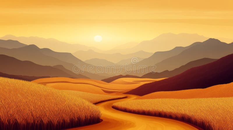 Golden Sunset Mountain Valley Pixel Art Stock Illustration ...