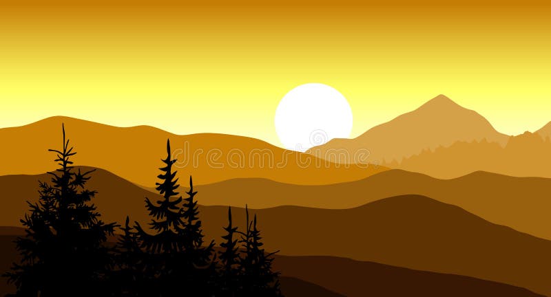 Cartoon Sunset Mountains