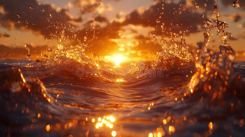 Golden Sunset Ocean Splash stock illustration. Illustration of sunrise ...