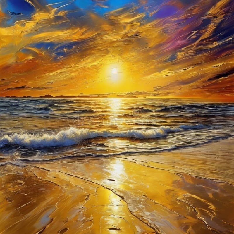 Golden Sunset Over the Beach Stock Illustration - Illustration of ...