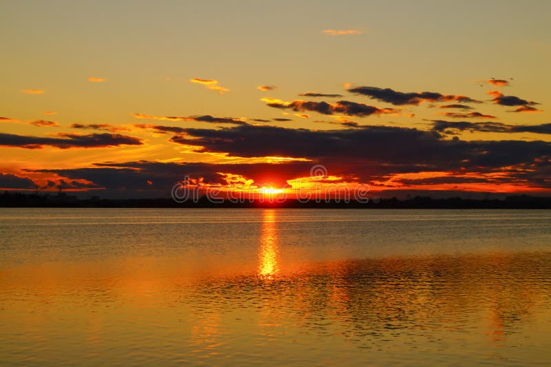 Golden Sunset Over Lake Background Stock Image - Image of twilight ...
